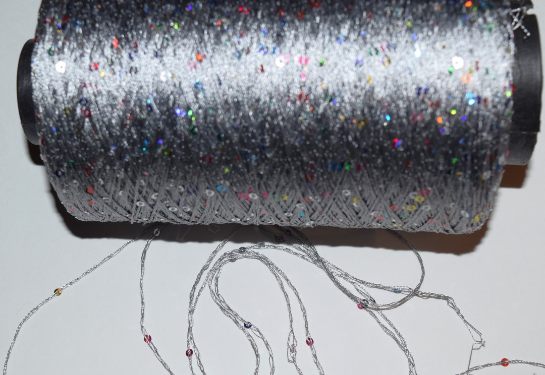 2mm Sequin Thread Yarn Sparkly Silver With Rainbow 40 Yards - Etsy