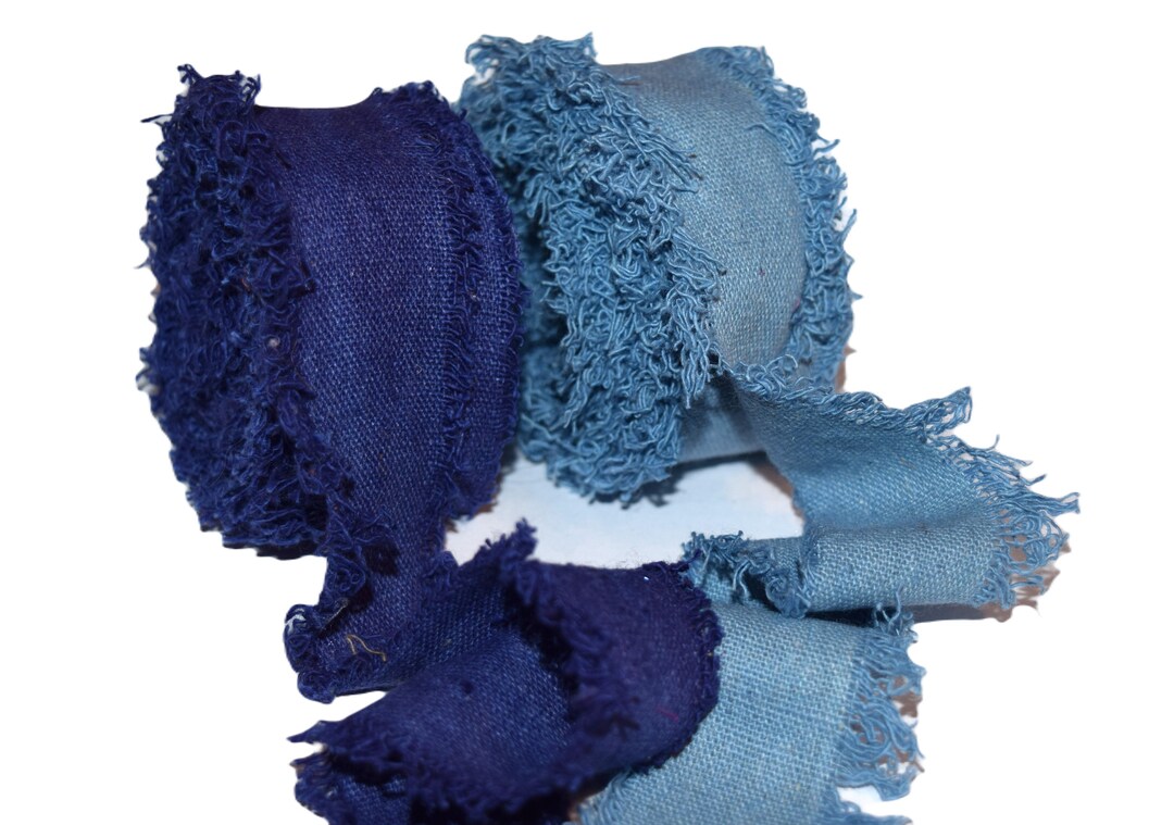 Blue Shades Frayed Edge Cotton Ribbon, Cotton Fuzzy Ribbon Rolls , 1.5 ...