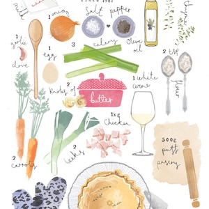 Personalised Family Recipe Illustrated Print, Unframed Kitchen ...