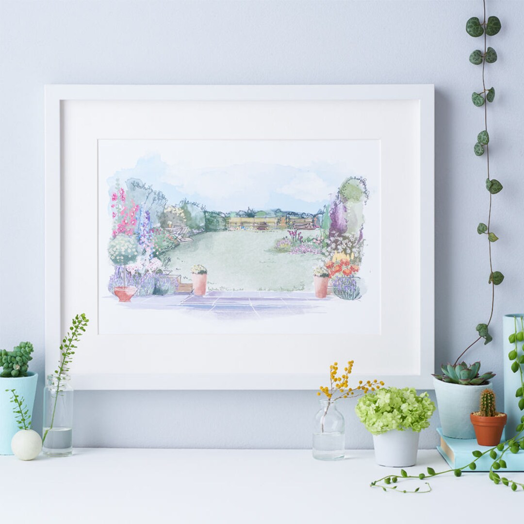 Garden Portrait - Hand Drawn Illustrated Art Print - Customised ...