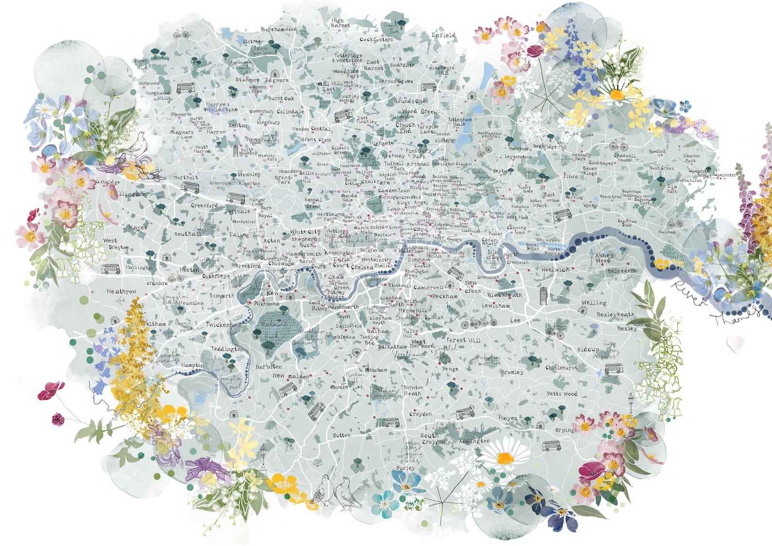 London Map Art - Customised With Your Choice of Landmarks and Favourite ...