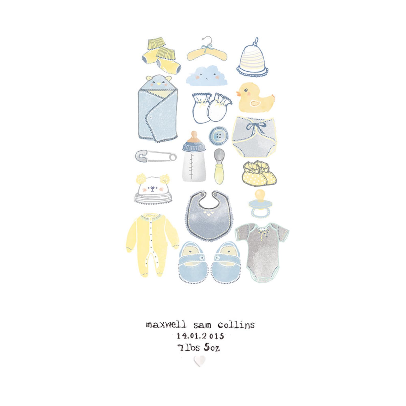 Personalised New Born Baby Art Print Illustrated Nursery | Etsy