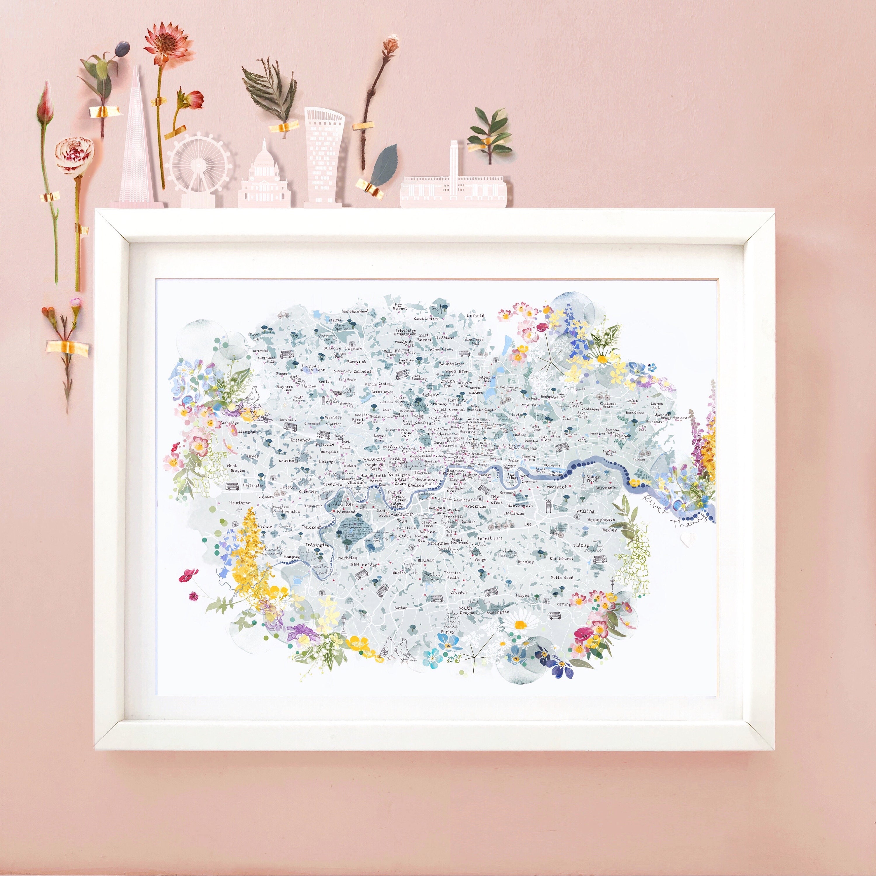 London Map Art - Customised With Your Choice of Landmarks and Favourite ...