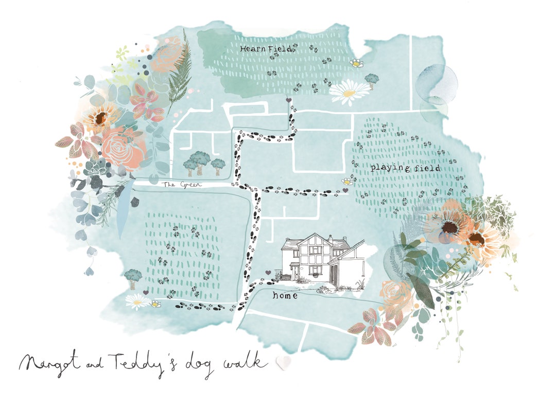 Personalised Favourite Dog Walk Paw and Footprint Map - Dog Walking Map ...