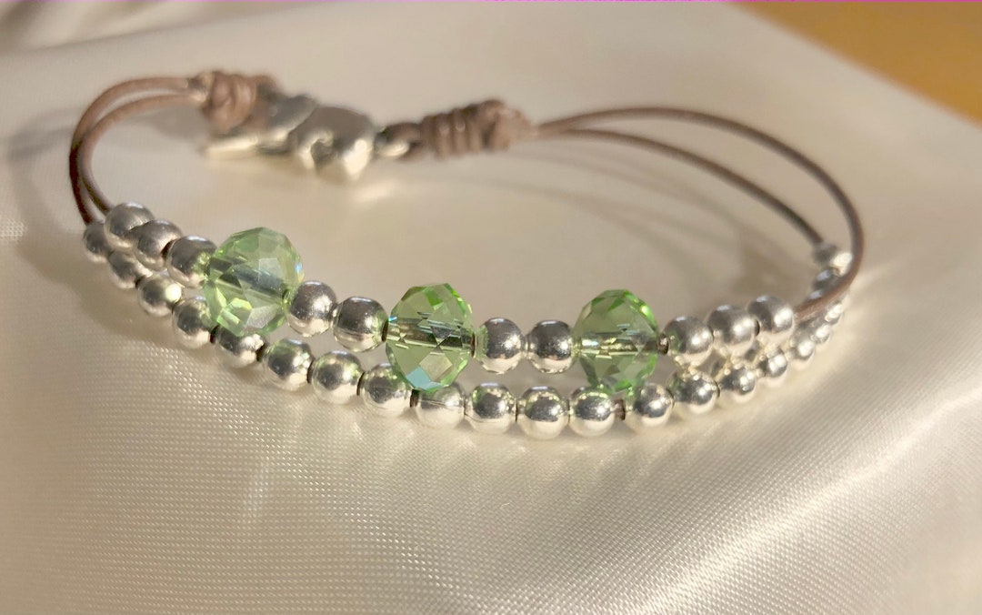 0062 Double Layer Leather Bracelet Made With Silver Plated and Crystal ...