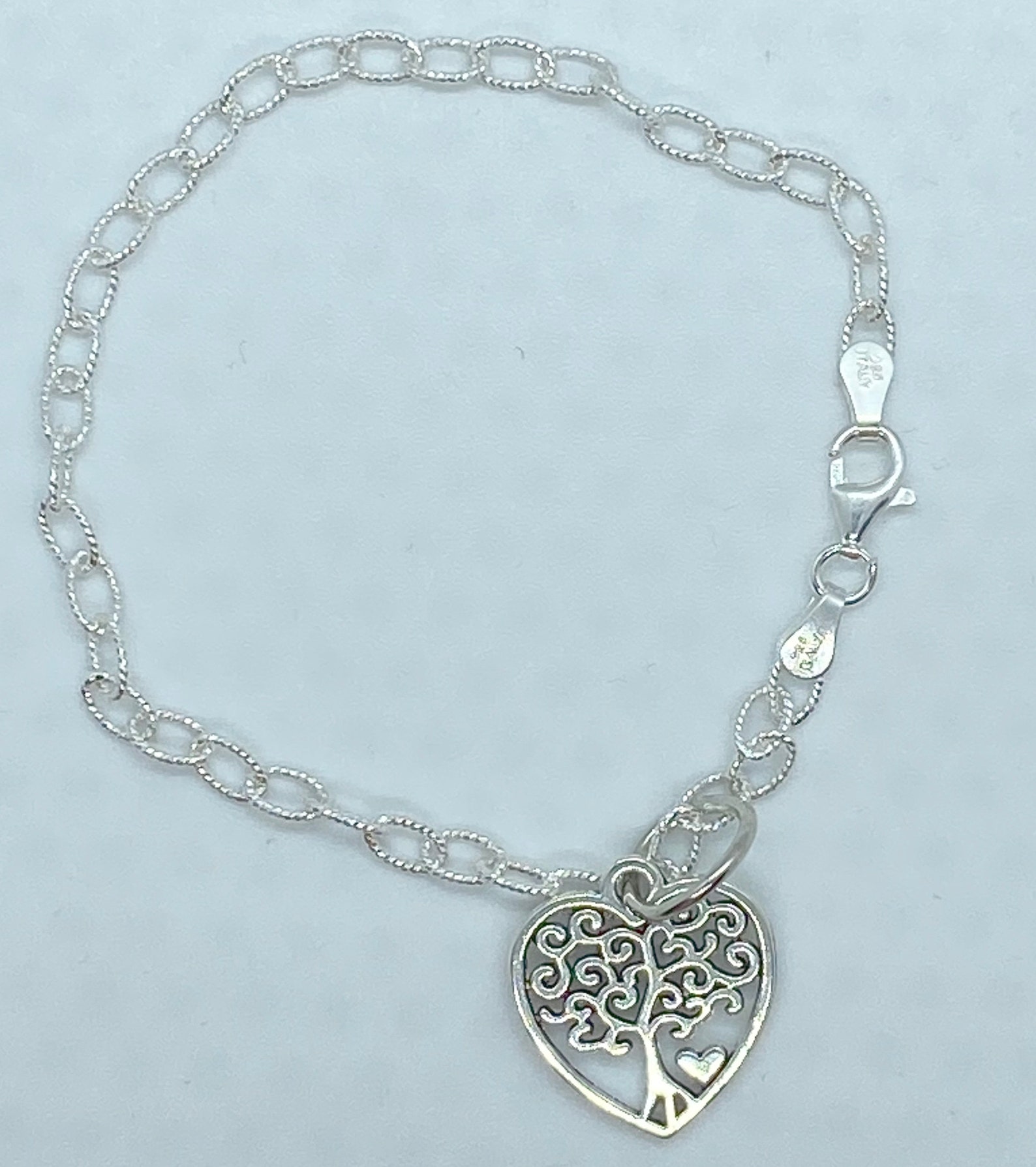 0168 Sterling Silver Bracelet With a Heart Charm - Etsy Norway