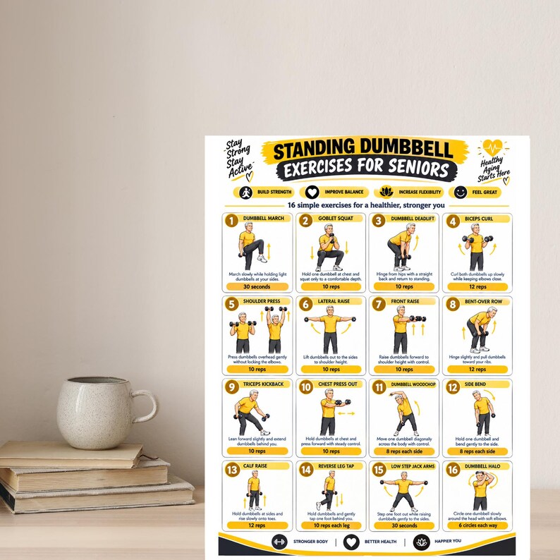 Senior Dumbbell Workout Printable | Standing Full Body Exercises | Home ...