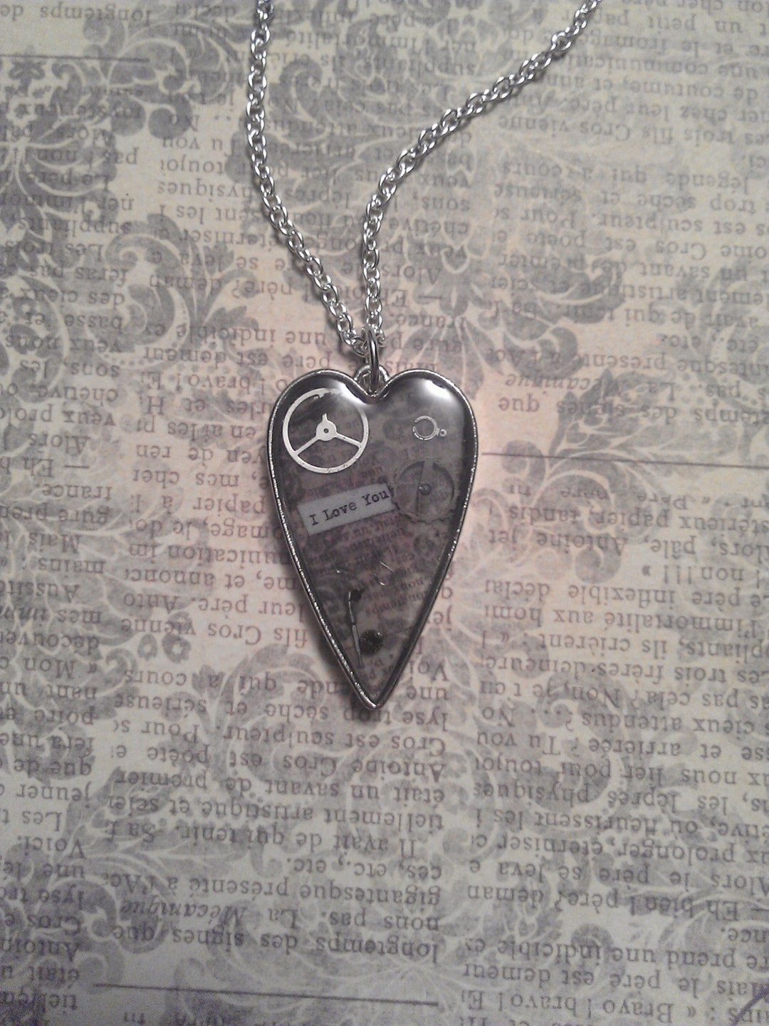 Heart Shaped Resin Pendant With Clockwork Steam Punk Style and I Love ...