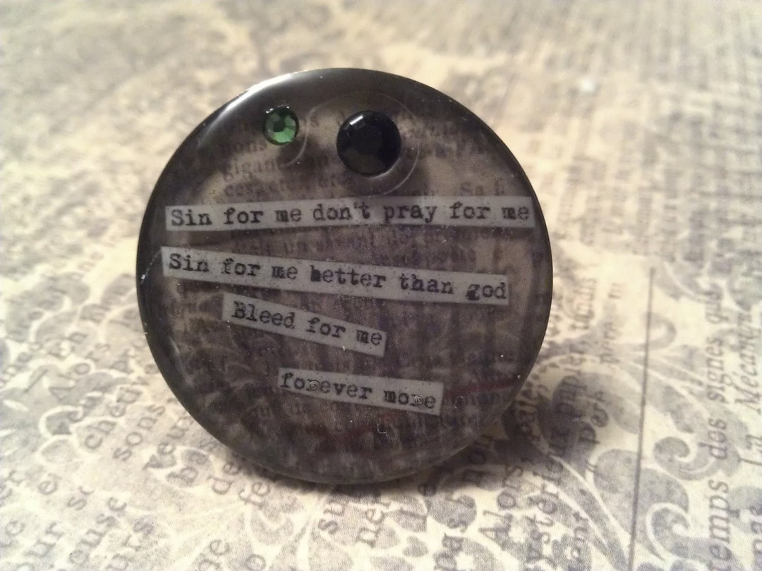 Buy Upcycled Adjustable Bronze Ring With Black and White Text Photo ...
