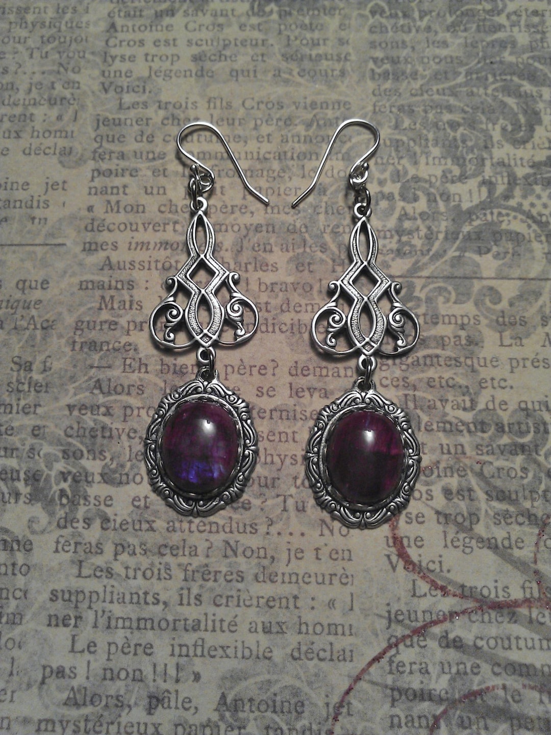 Plumb Sweet. Dyed Purple Rainbow Moonstone in Oxidized Settings With ...