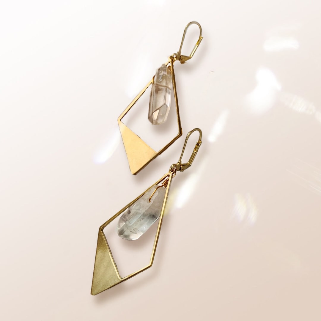 Geometric Dangles With Crystal Point - Crystal Dangle Earrings ...