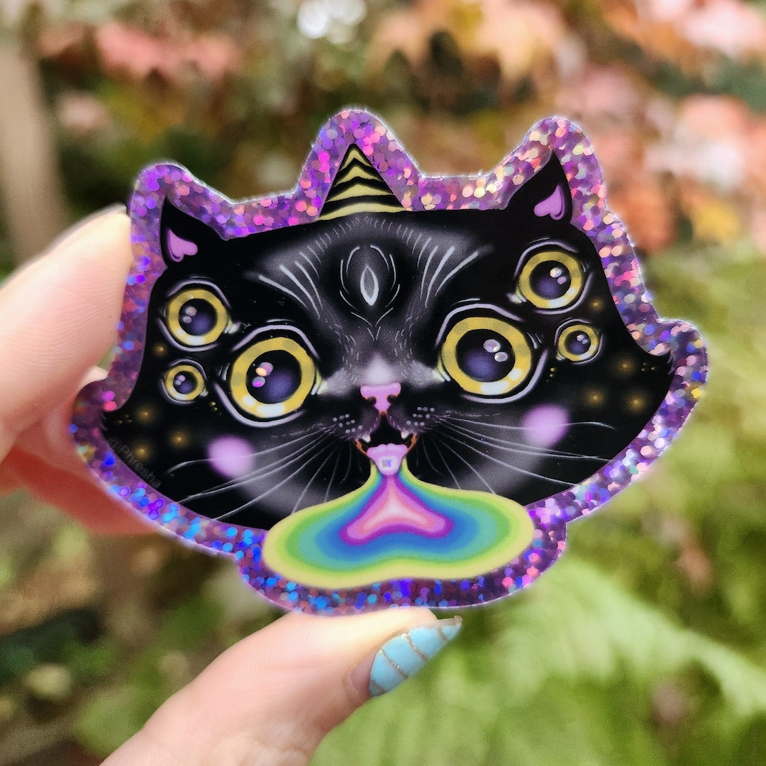 GLITTER VINYL STICKER - "rainbow Meow" by Phresha - 3" Glossy ...