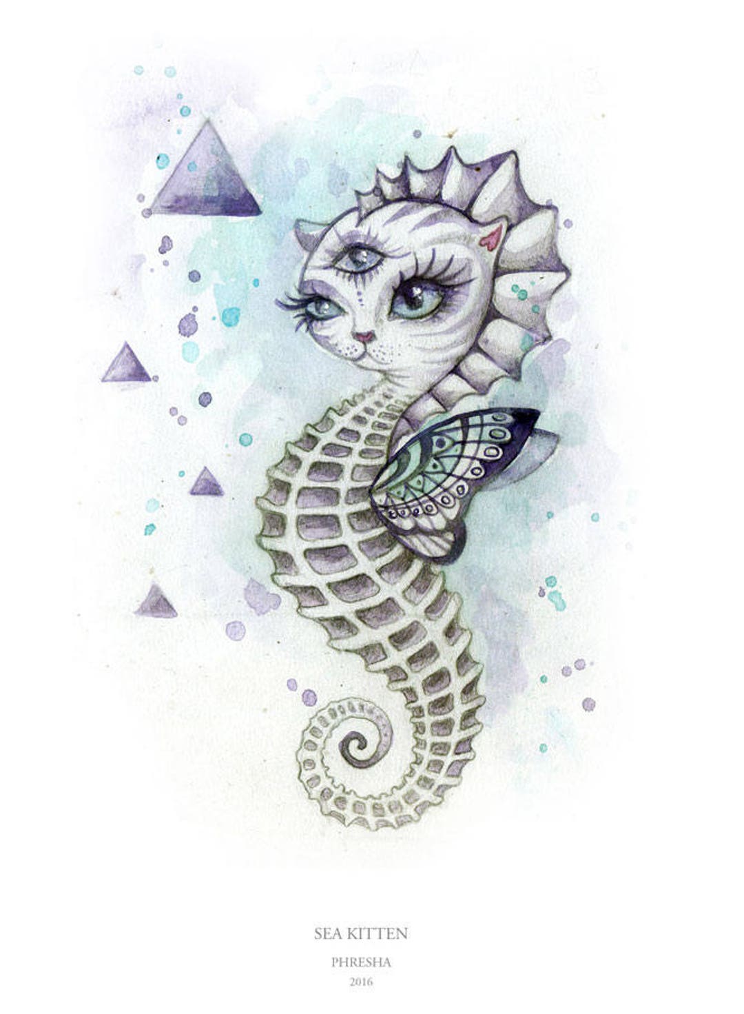 MINI ART PRINT "the Sea Kitten" by Phresha - Small Wall Print, Cat Art ...