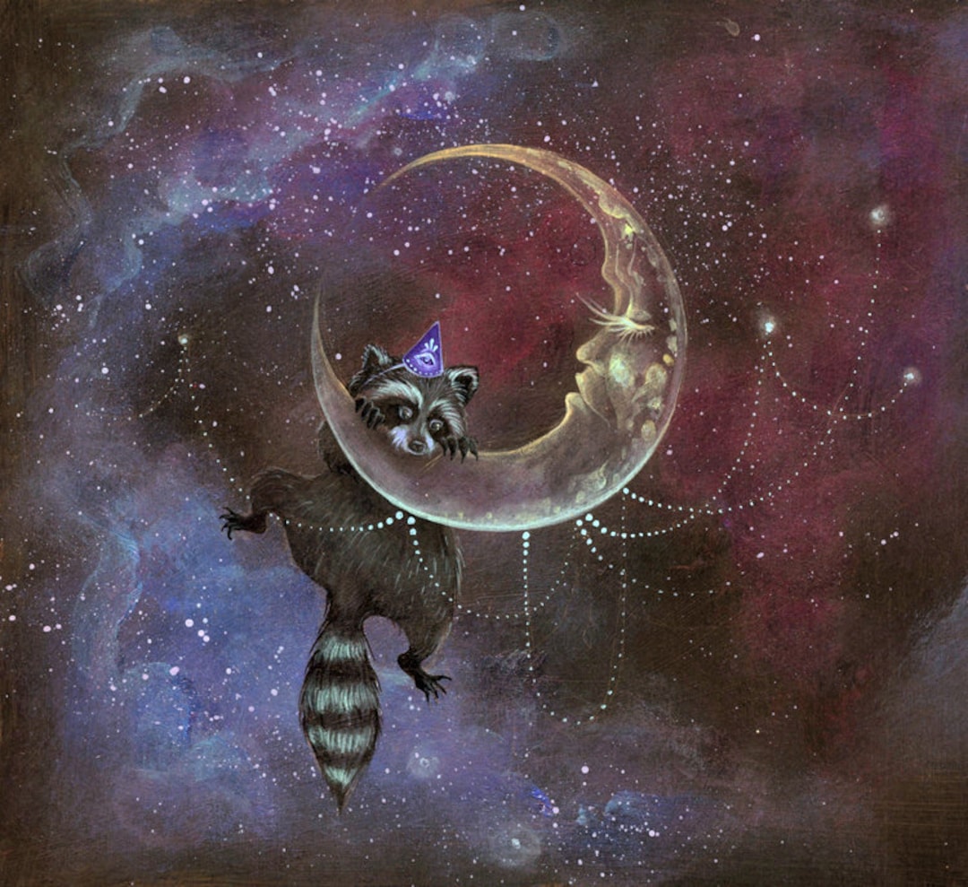 PAPER PRINT raccoon Moon by Phresha Whimsical - Etsy
