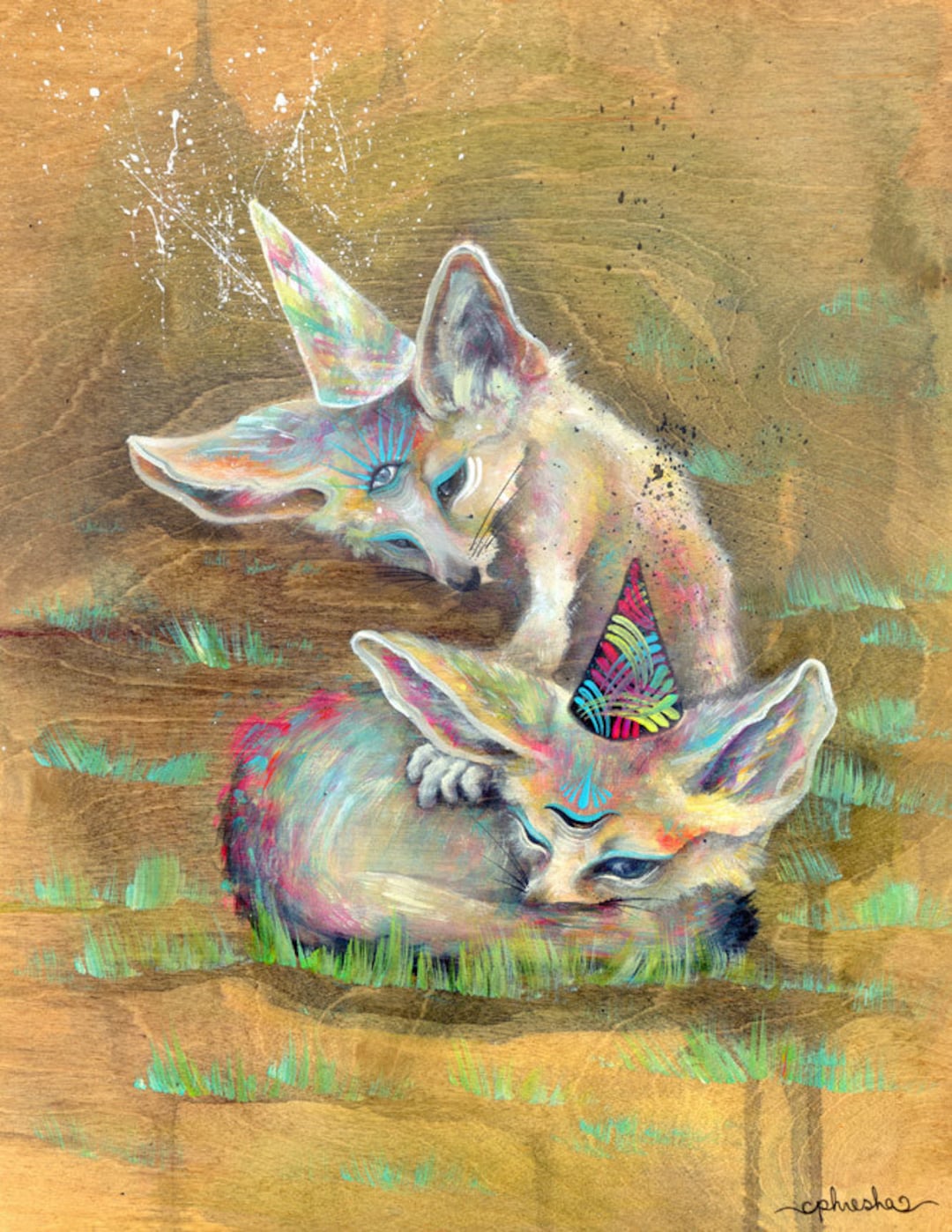 MINI ART PRINT - Wise Creatures - Fennec Foxes, Spirit Animals, Giclee, Party Hats, Animal Art ...