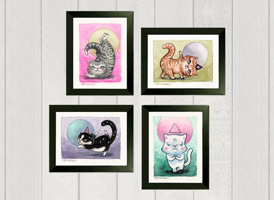 PAPER PRINT SET "yoga Kitties" by Phresha - Mini Print Series, Cute ...