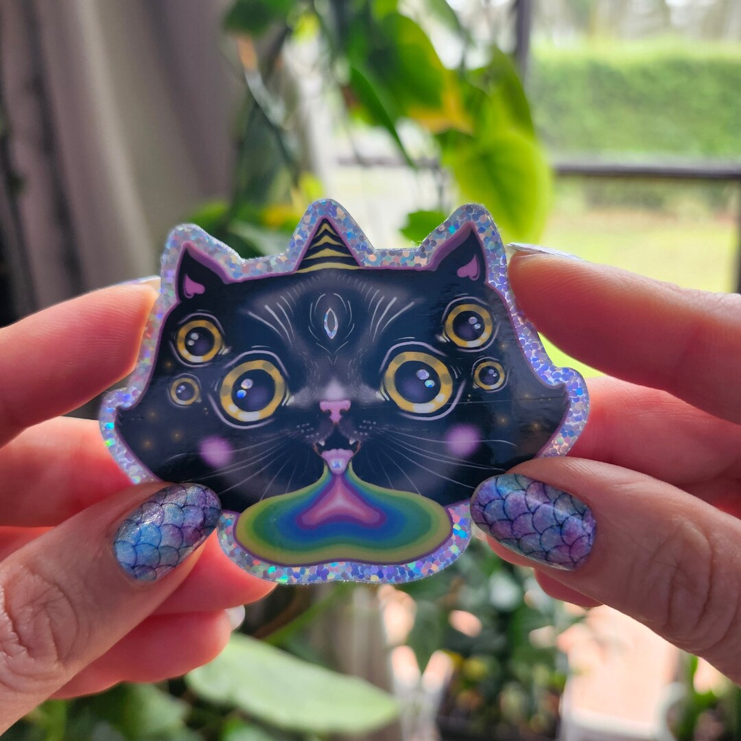 GLITTER VINYL STICKER rainbow Meow by Phresha 3 Glossy, Waterproof ...