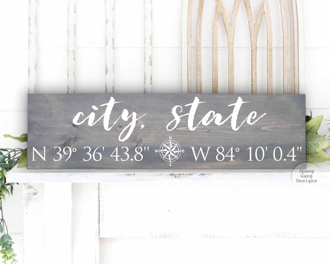 Wood Coordinates City State Sign | Latitude Longitude Sign | Customized ...