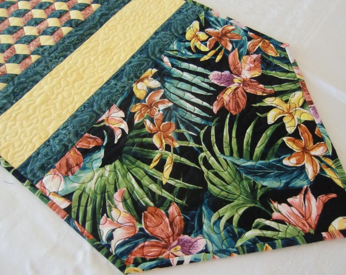 RESERVED for Louise - Tumbling Blocks Woven and Quilted Table Runner ...
