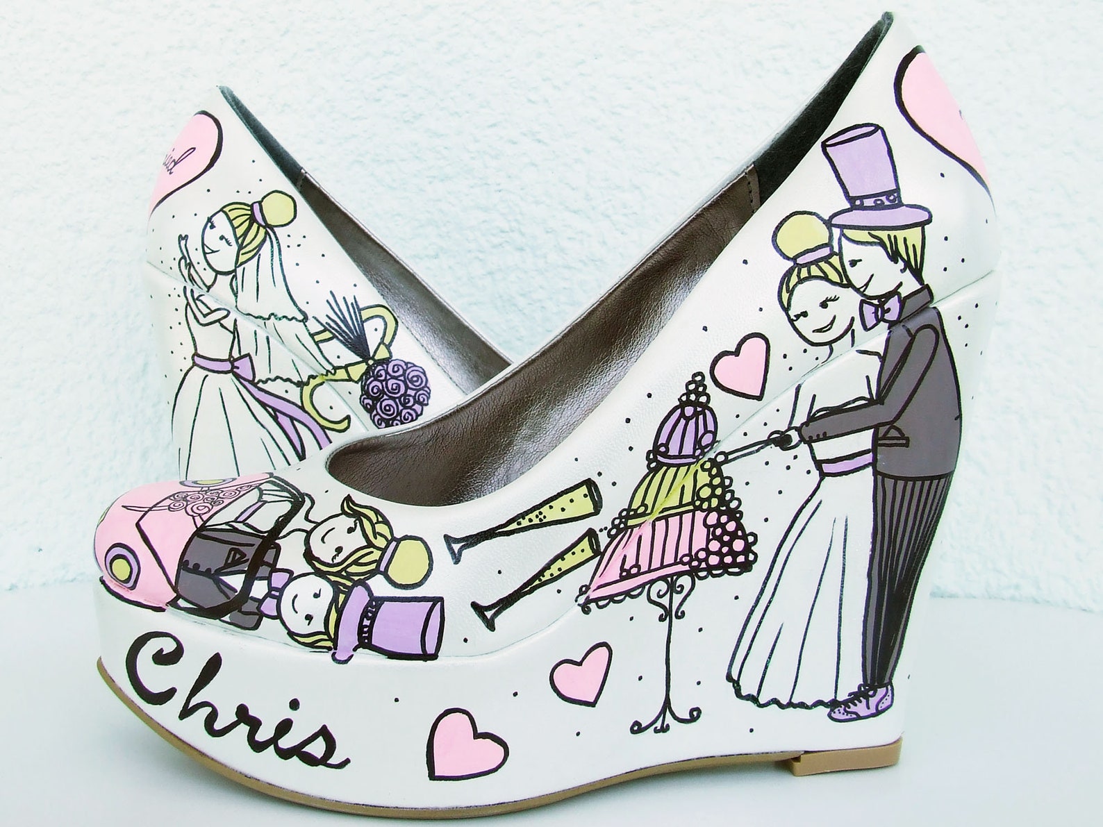 Custom Wedding Shoes for Bride, Hand Painted Wedges, Just Married - Etsy UK