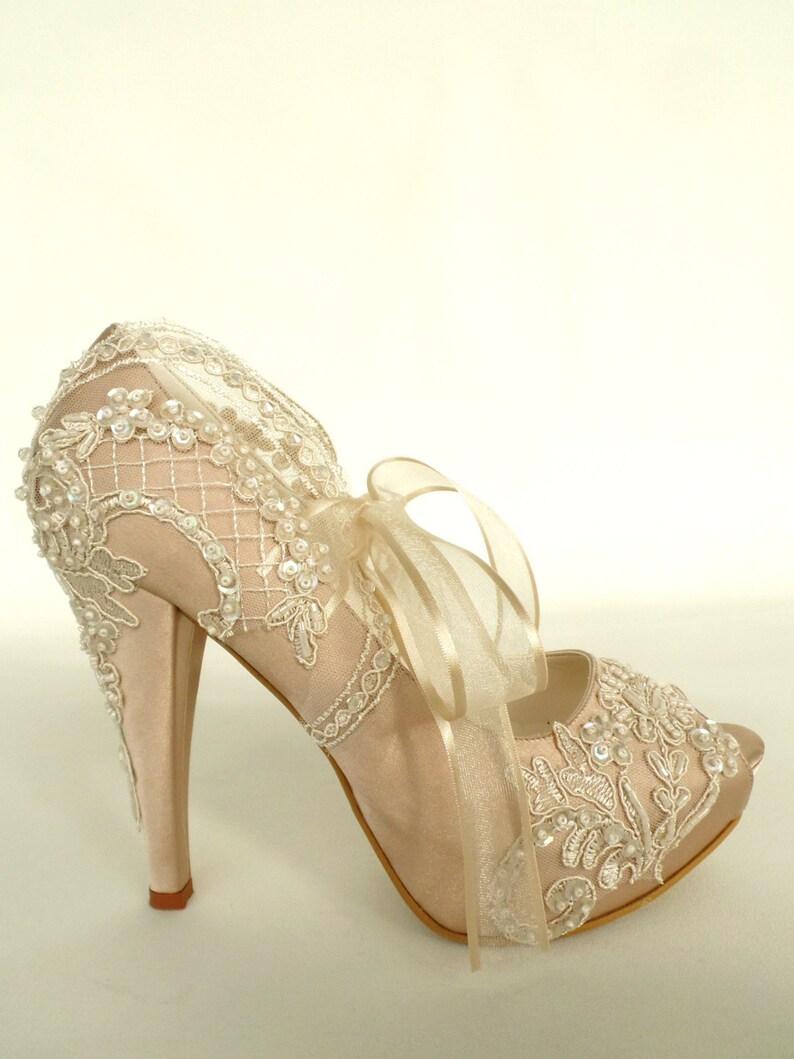 Lace Wedding Shoes Champagne Bridal Shoes | Etsy