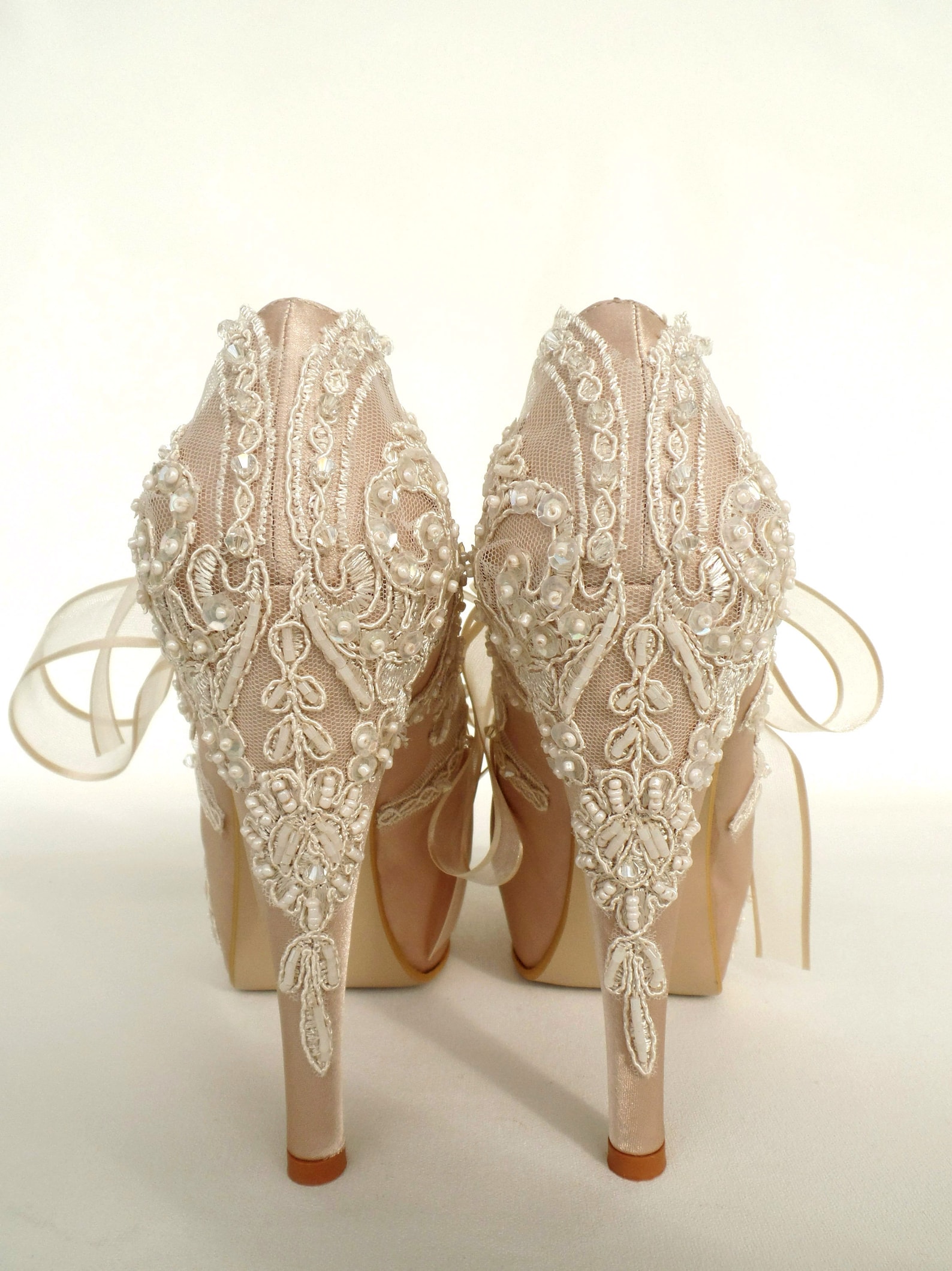Lace Wedding Shoes Champagne Bridal Shoes | Etsy UK