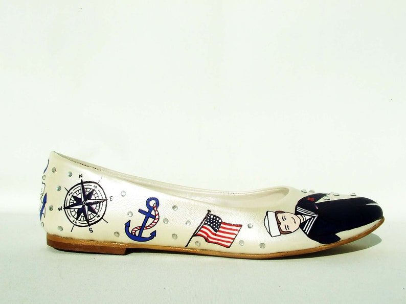 Personalized Wedding Flats, Custom Bridal Flats, Navy Nautical - Etsy