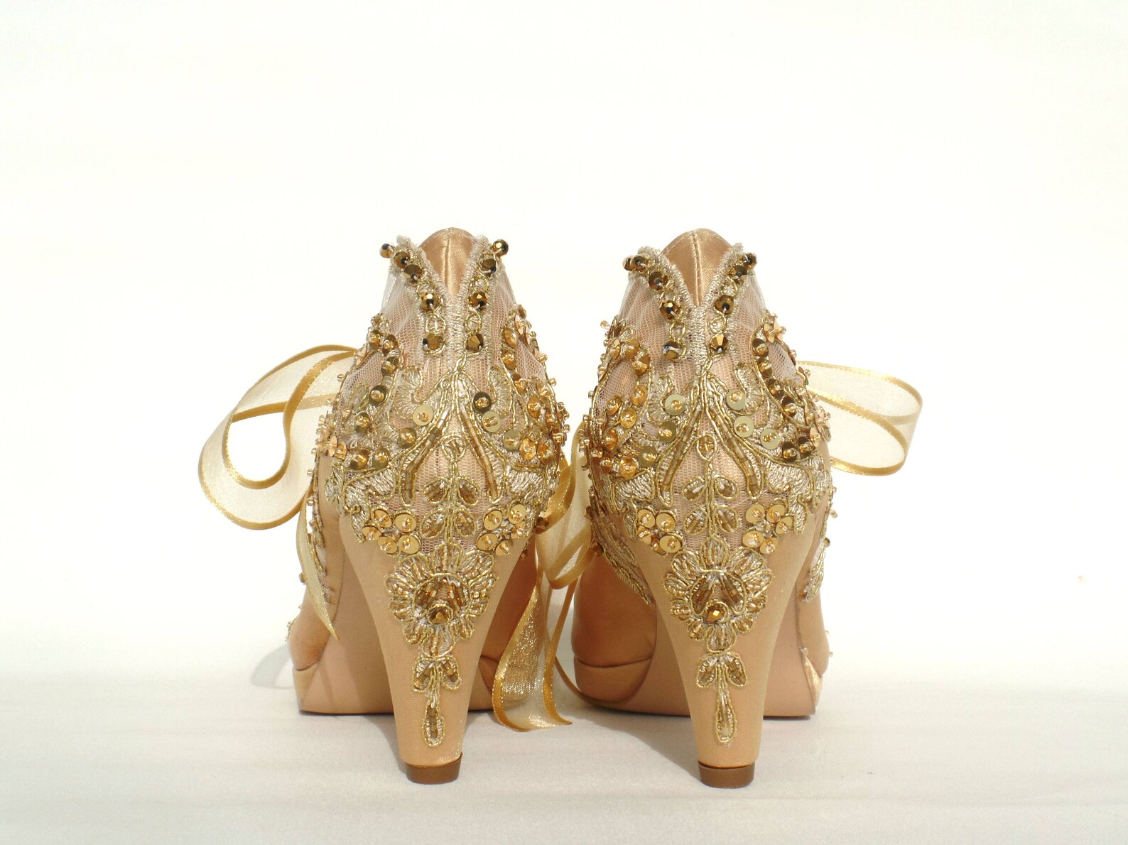 Embellished Lace Wedding Shoes Gold Bridal Shoes - Etsy
