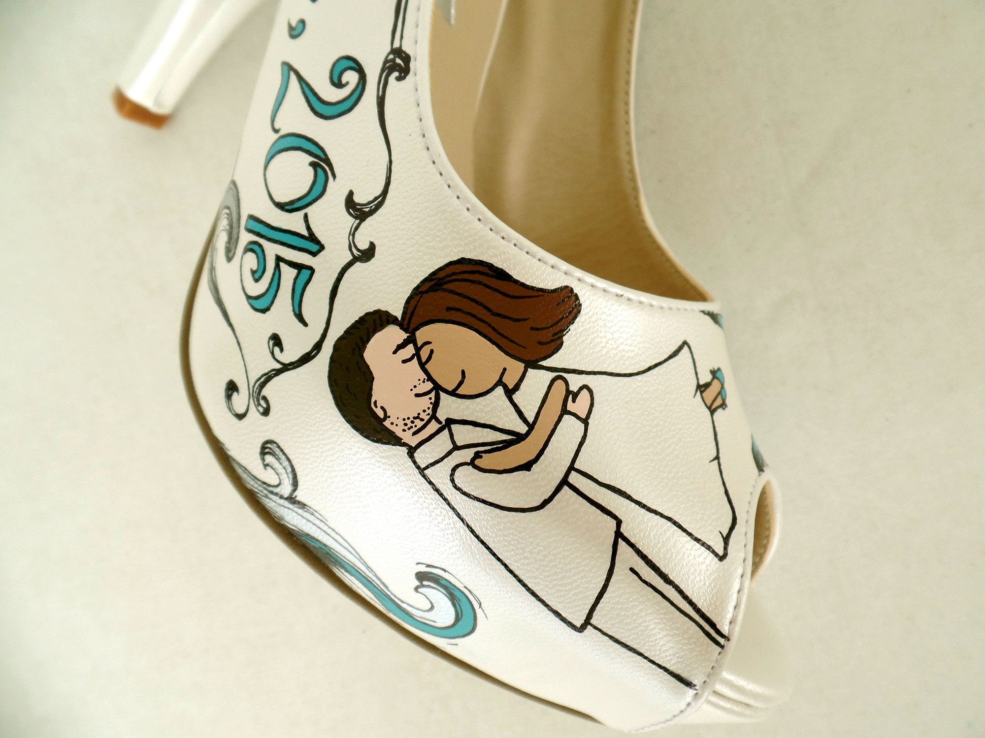 Custom Wedding Shoes for Bride, Hand Painted Bridal Shoes, Teal Silver ...