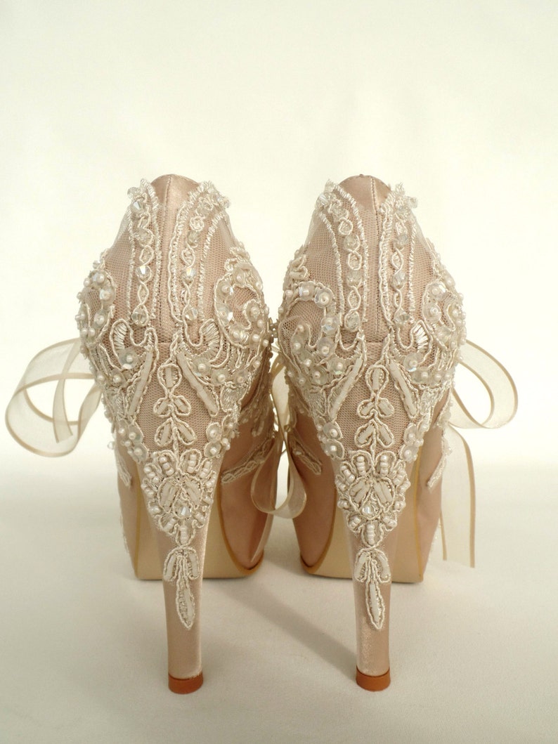 Lace Wedding Shoes Champagne Bridal Shoes | Etsy
