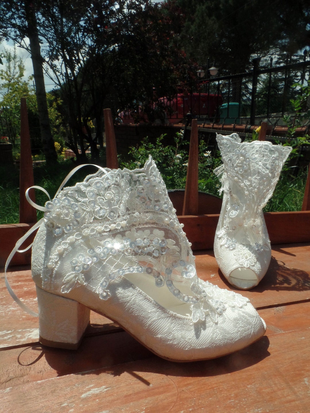 Lace Wedding Boots With Block Heels and Custom Soles - Etsy