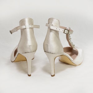 Ivory Satin Bridal Shoes With Sparkly Rhinestones and T-straps ...