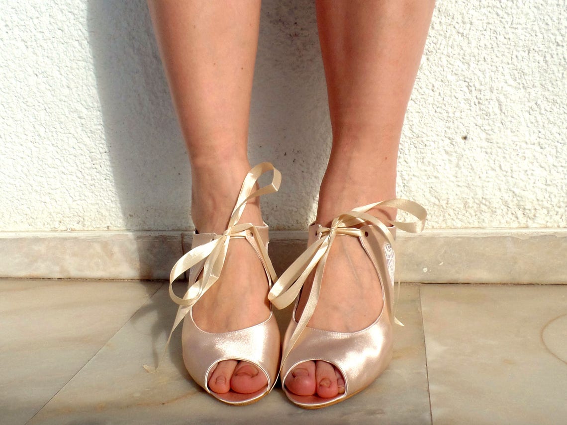 Champagne Satin and Sheer Lace Bridal Shoes - Etsy