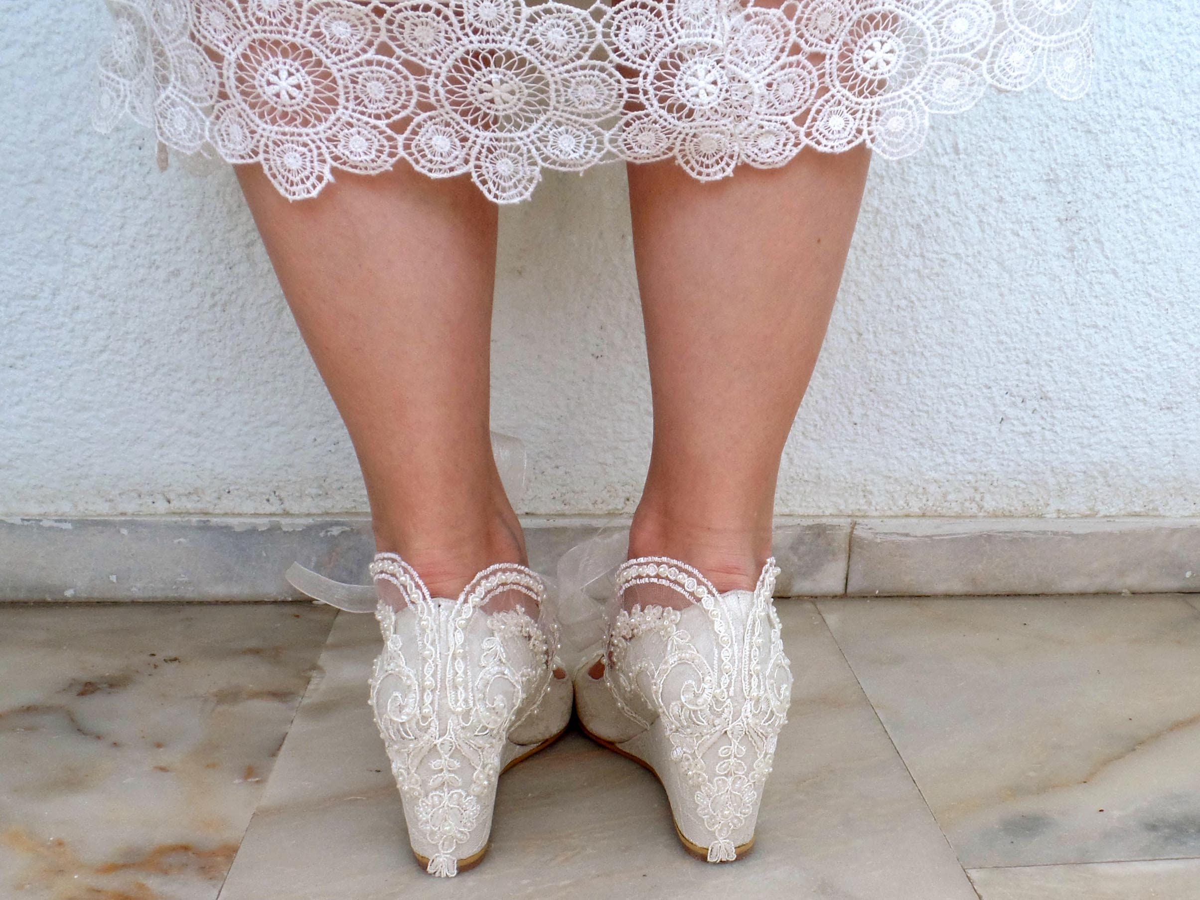 Boho Ivory Lace Wedding Wedges for Bride Floral Beaded Lace - Etsy ...
