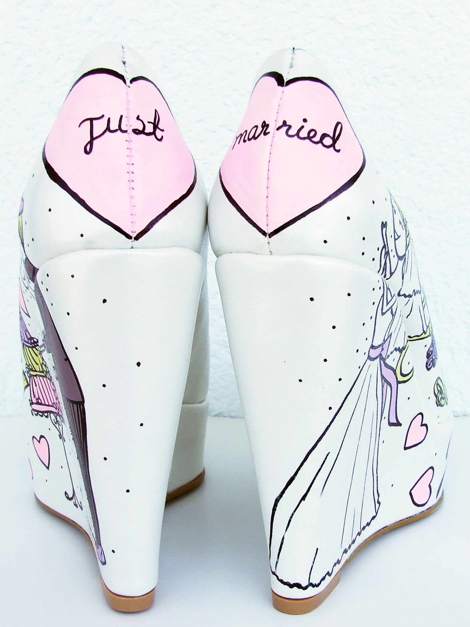 Custom Wedding Shoes for Bride, Hand Painted Wedges, Just Married - Etsy UK