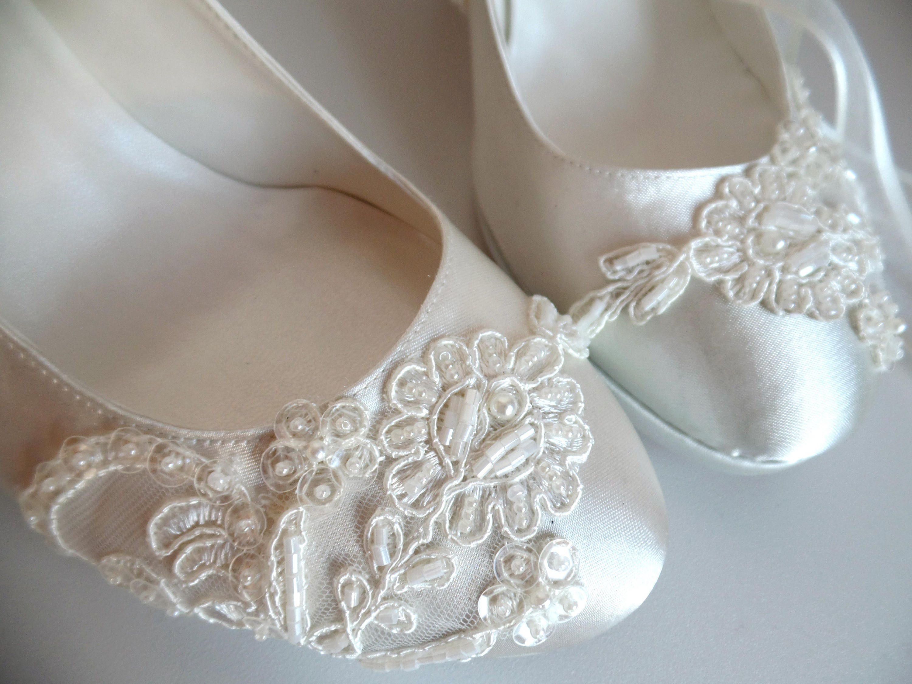 Ivory Satin Bridal Shoes With Pearls | Etsy