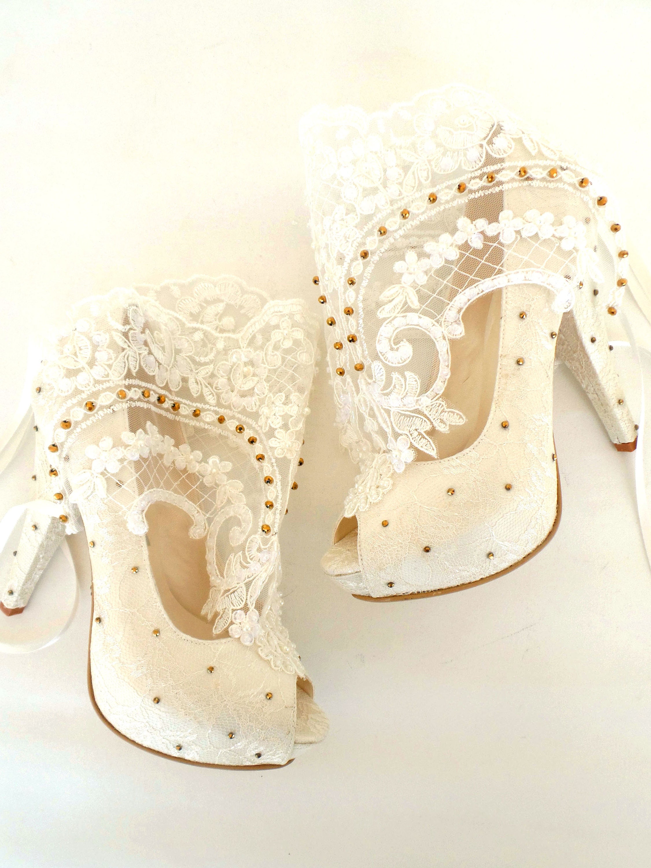 Gold Embellished Ivory Lace Bridal Boots | Etsy