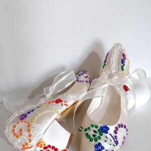 Rainbow Colored Embroidered Lace Wedding Shoes Low Heels With Low Heels ...