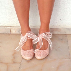 Blush Pink Lace Wedding Shoes for Bride With Low Heels - Etsy