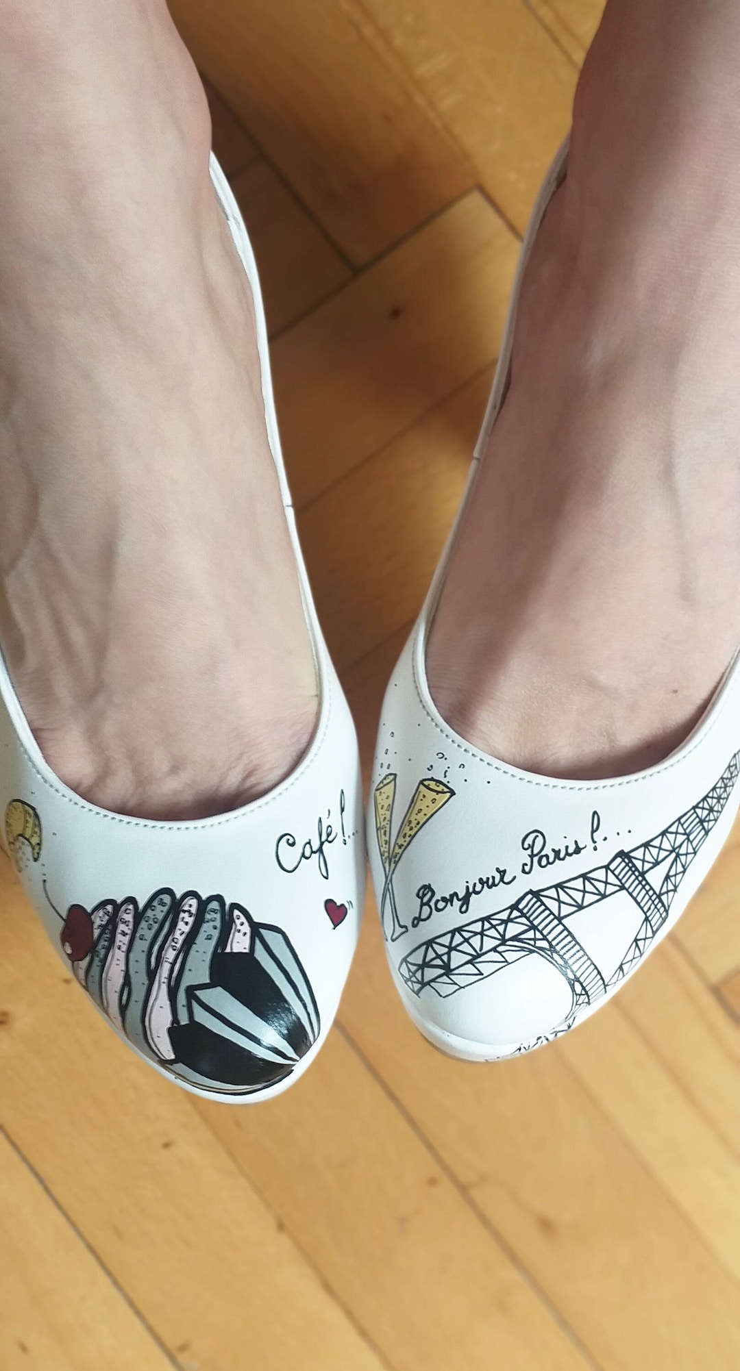 Paris Handpainted Shoes, Custom Pumps With the Eiffel Tower and Cupcake ...