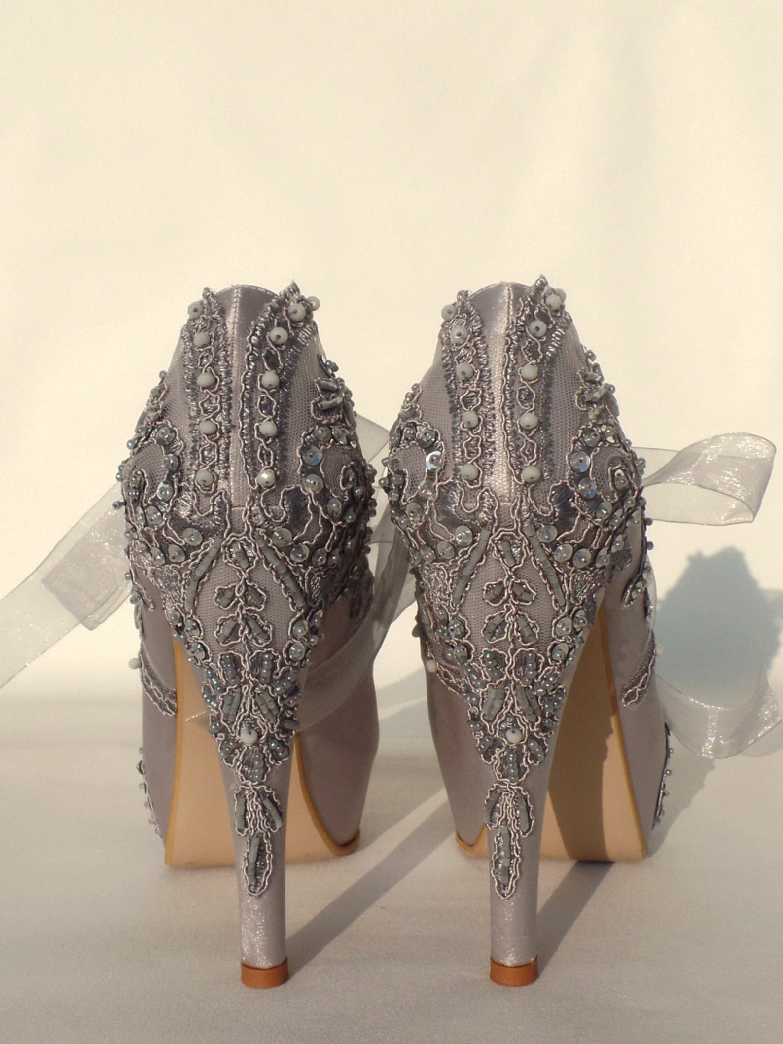 Silver Lace Wedding Shoes Gray Bridal Shoes | Etsy