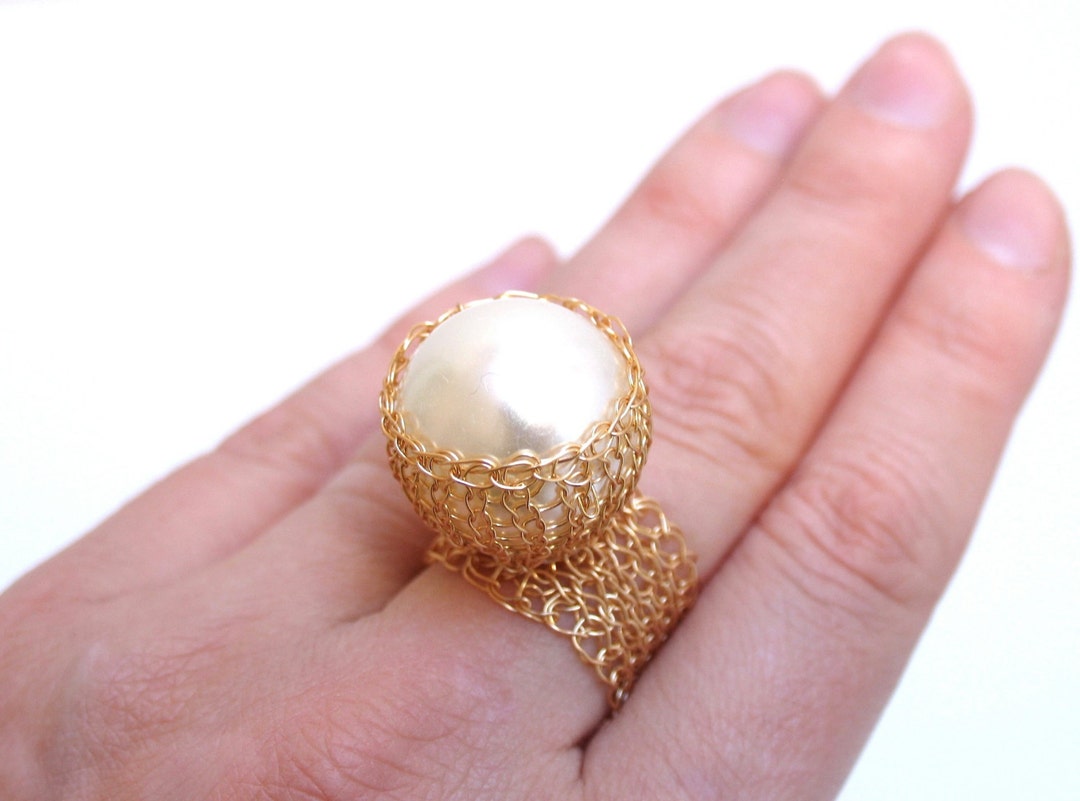 Wire Crochet Ring Gold Rings Wire Woven Jewelry Pearl Ring Chunky Rings ...