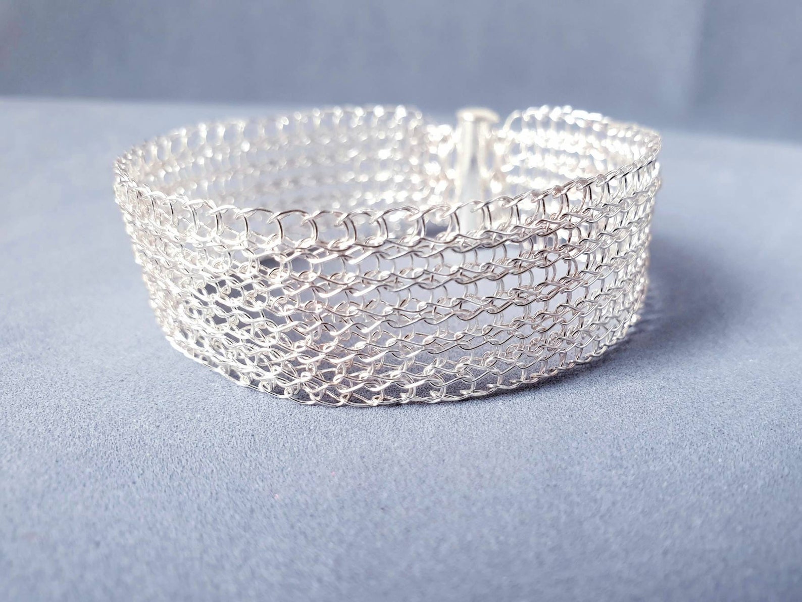 Crocheted Bracelet, Silver Bracelet, Mesh Bracelet, Crochet Bracelet ...