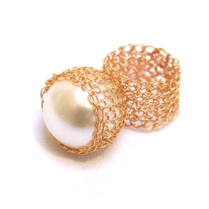 Wire Crochet Ring Gold Rings Wire Woven Jewelry Pearl Ring Chunky Rings ...