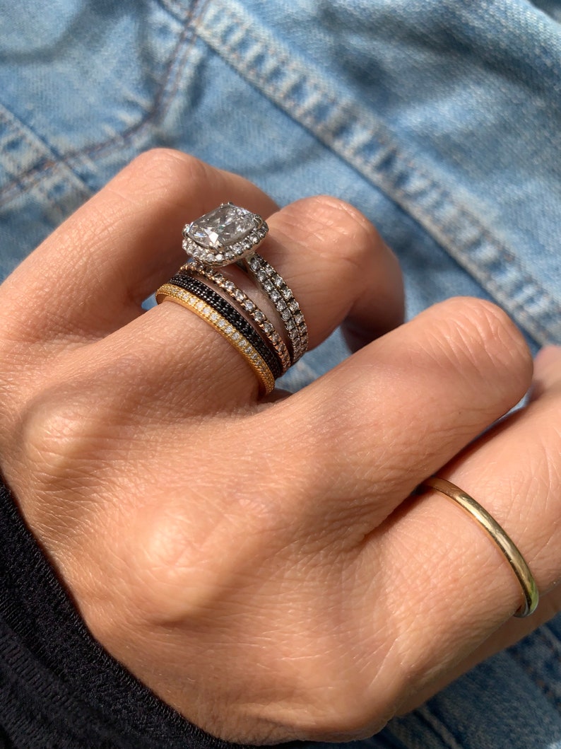 Black Diamond Cz Stack Ring Layered Ring Micro Pave - Etsy