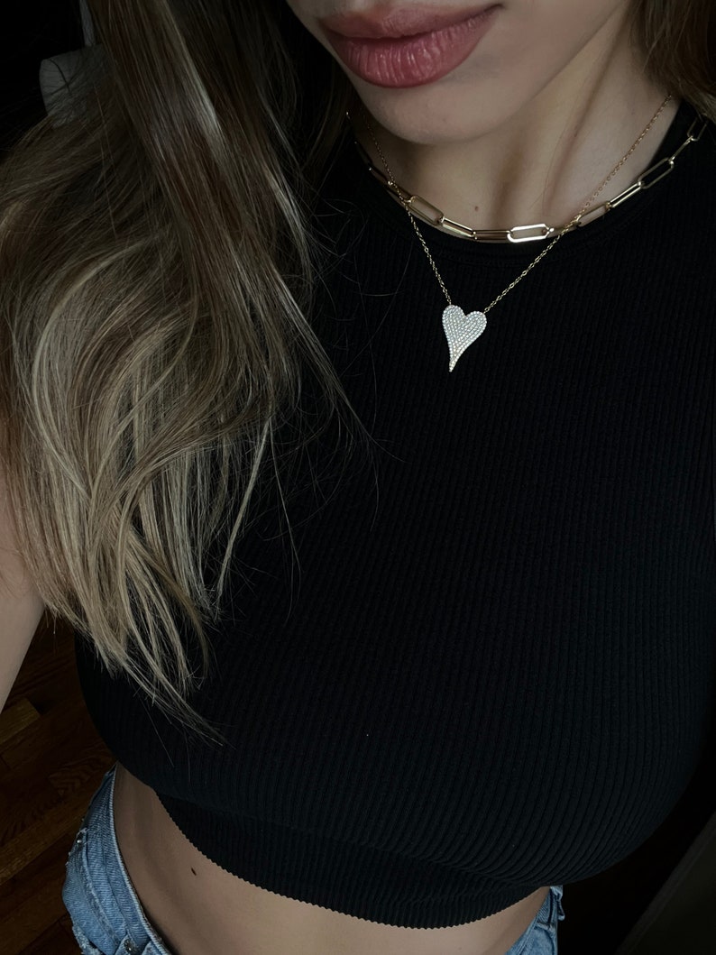 XL Pave Diamond Heart and Link Chain Combo Diamond Heart - Etsy