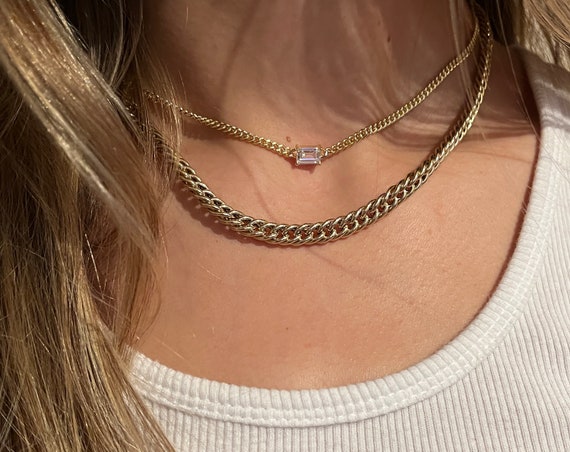 Gorgeous 14k thick Cuban choker glam gold necklace Cuban chain trend 14k Cuban 16 inch