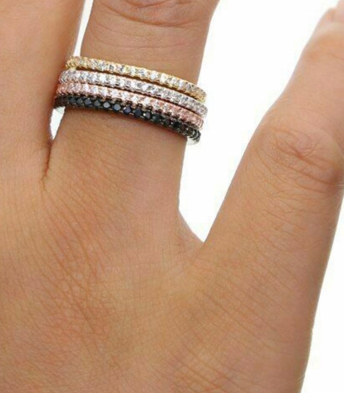 Black Diamond Cz Stack Ring Layered Ring Micro Pave - Etsy