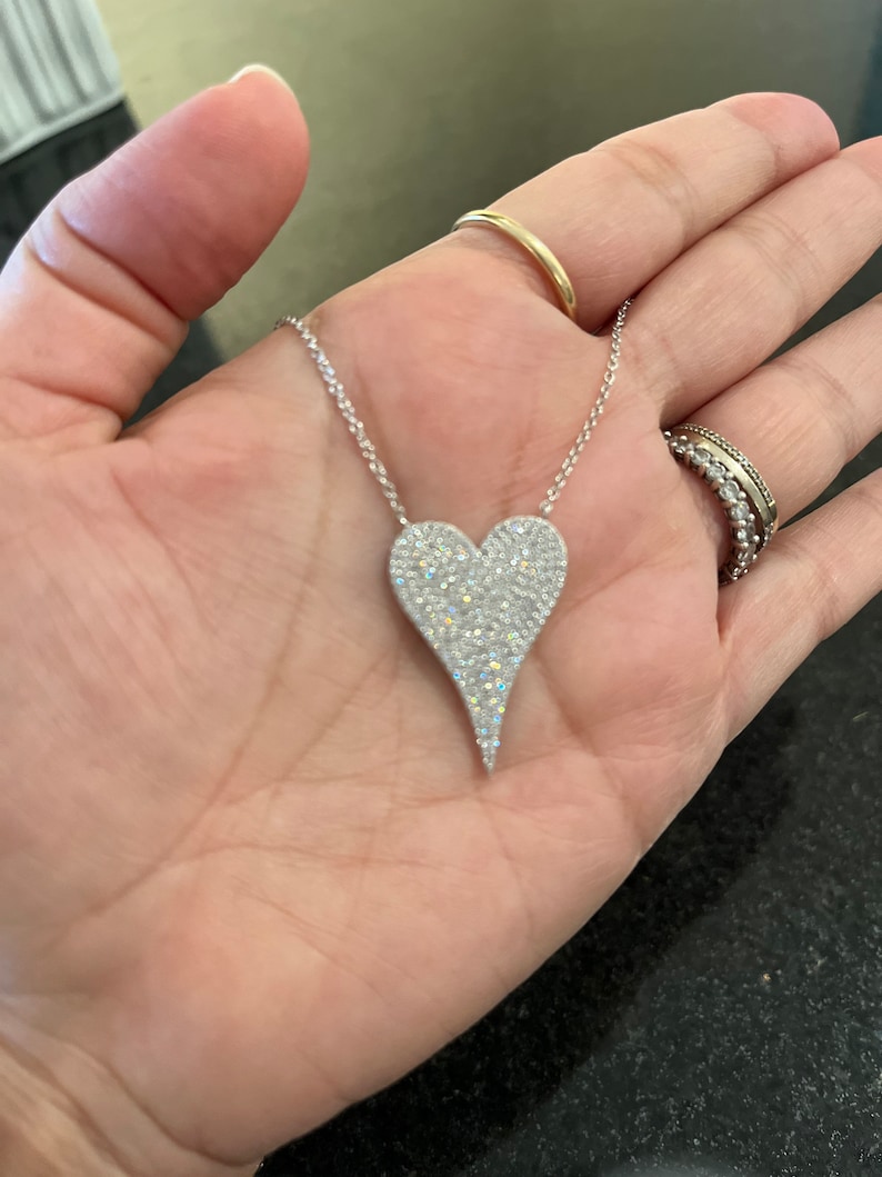 Pave Diamond Heart Necklace Elongated Heart Necklace - Etsy
