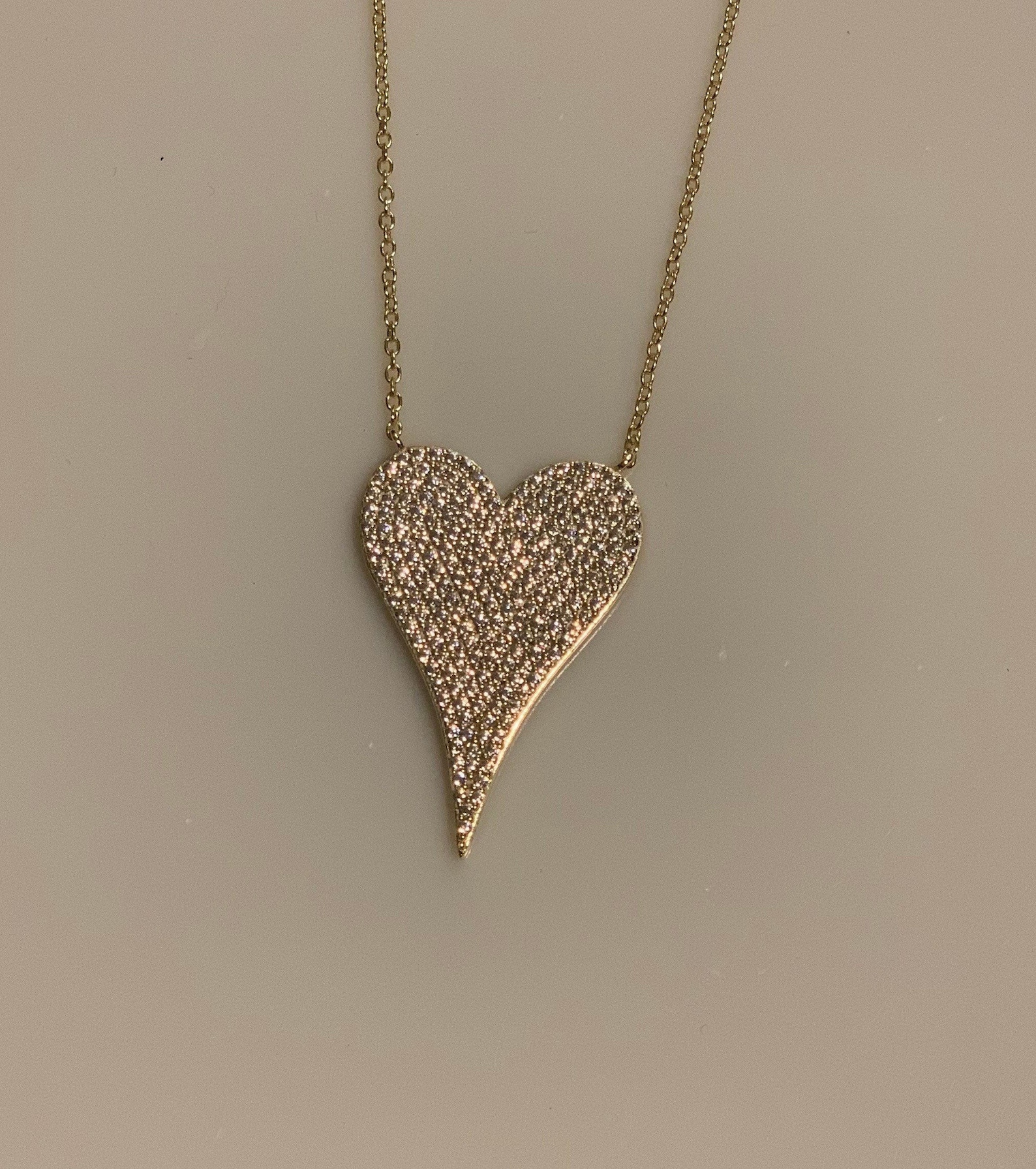 Pave Diamond Heart Necklace Elongated Heart Necklace 14k Gold diamond ...